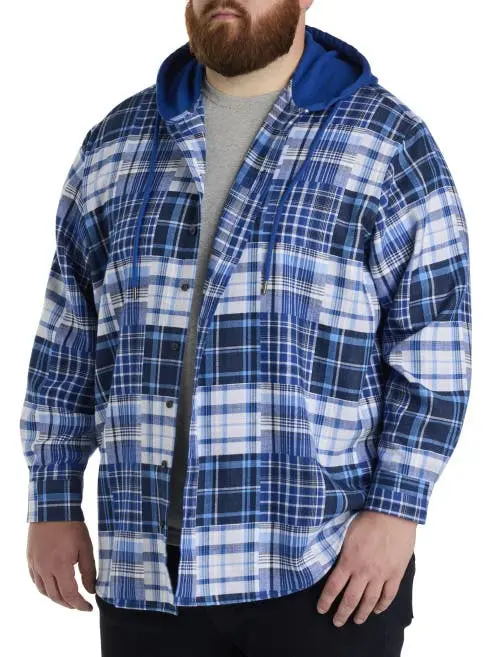 TRUE NATION BY DXL Plaid Hooded Flannel Sport Shirt - Blue Multi