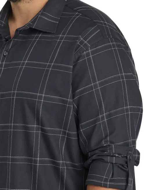 SYNRGY BY DXL Big & Tall Large Plaid Roll-tab Sport Shirt - Black