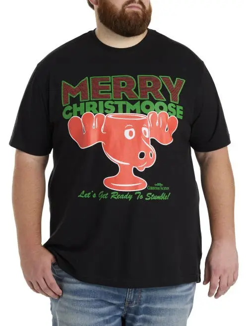 TRUE NATION BY DXL Big & Tall Griswold Merry Christmoose Graphic Tee - Black