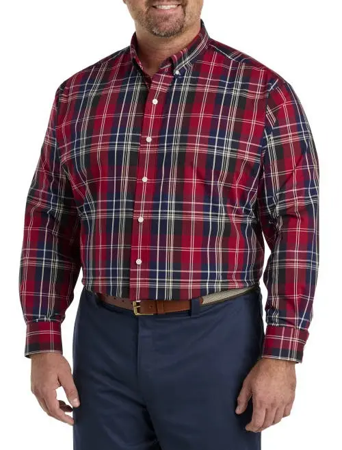 OAK HILL BY DXL Big & Tall Large Plaid Sport Shirt - Red
