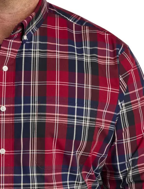 OAK HILL BY DXL Big & Tall Large Plaid Sport Shirt - Red