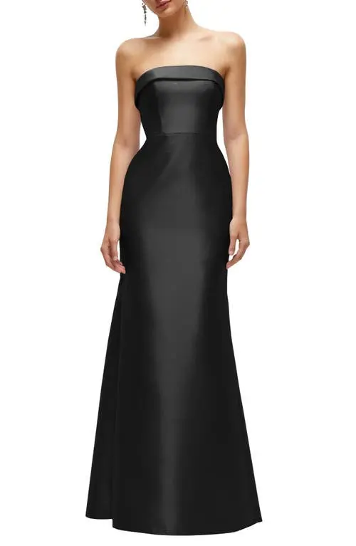 Alfred Sung Strapless Satin Gown - Black