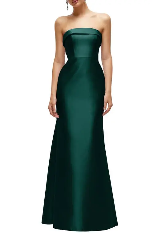Alfred Sung Strapless Satin Gown - Evergreen