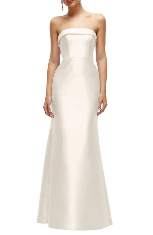 Alfred Sung Strapless Satin Gown - Ivory