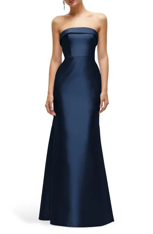 Alfred Sung Strapless Satin Gown - Midnight
