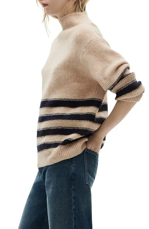 Mango Perkins Collar Striped Sweater - Ecru