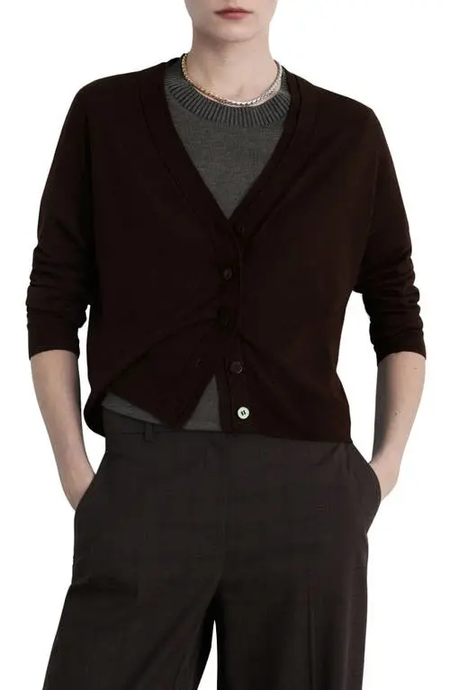 Mango V-neck Fine Knit Cardigan - Chocolate