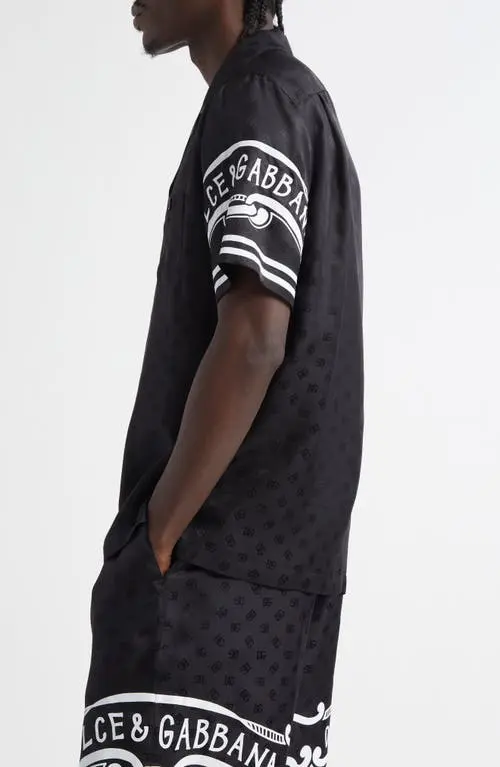 Dolce & Gabbana Logo Jacquard Bandana Print Silk Camp Shirt