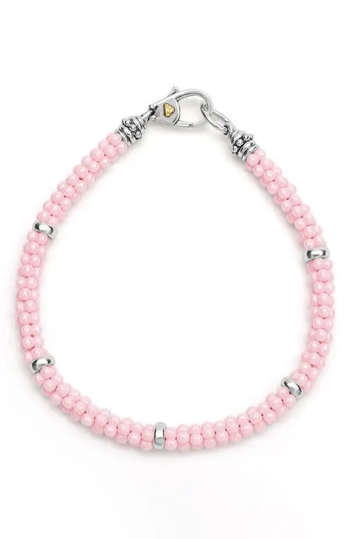 Lagos Pink Caviar Ceramic Beaded Station Bracelet - Pink/ Silver