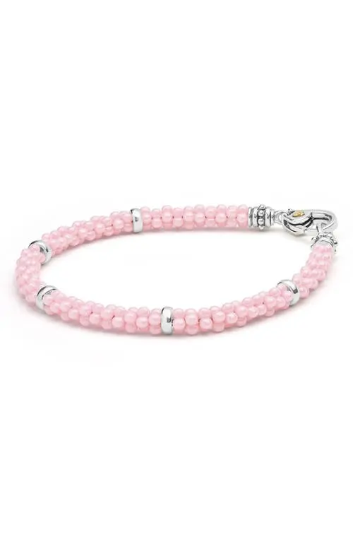 Lagos Pink Caviar Ceramic Beaded Station Bracelet - Pink/ Silver