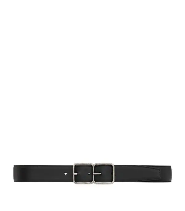 Saint Laurent Leather Double Boucle Cadre Belt - Black