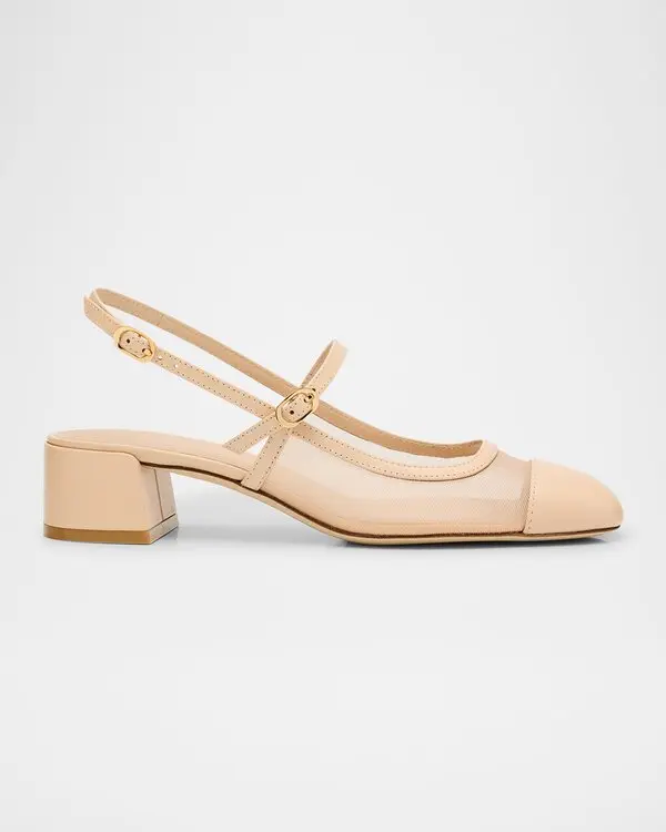 STUART WEITZMAN Maeve Mesh Mary Jane Slingback Pumps - Beigebarely Beige