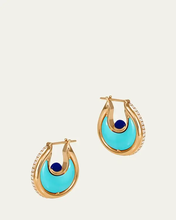 L'ATELIER NAWBAR Diana Diamond, Turquoise And Lapis Hoop Earrings - Yg