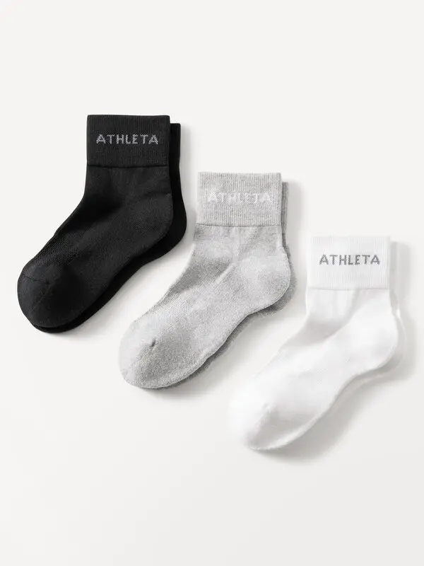 Athleta Everyday Quarter Crew Socks 3-pack - Neutral Multi (black/ Grey/ White)