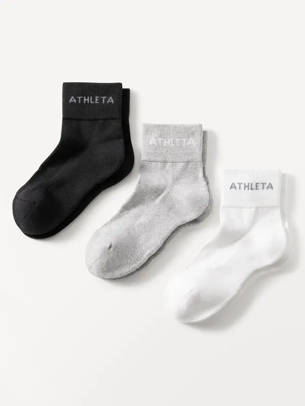 Athleta Everyday Quarter Crew Socks 3-pack - Neutral Multi (black/ Grey/ White)