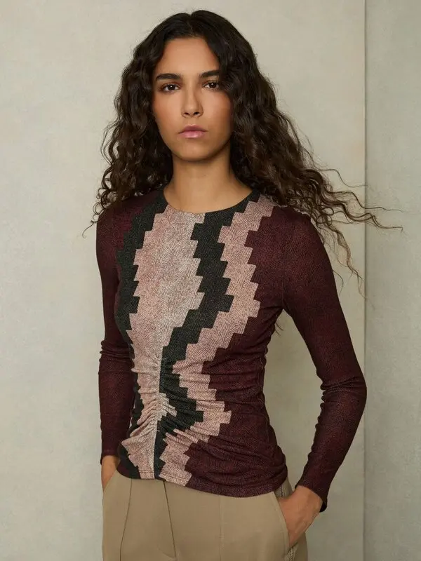 REISS Gianna Printed Top - Burgundy
