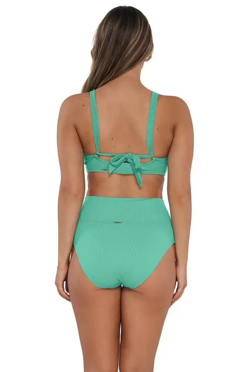 SUNSETS Hannah High Waist Bikini Swim Bottom - Aqua Mist Sandbar Rib