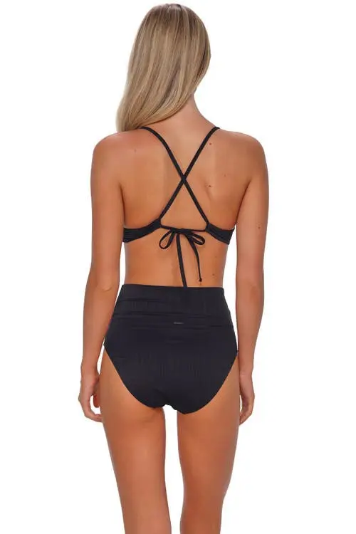 SUNSETS Hannah High Waist Bikini Swim Bottom - Black Seagrass Texture