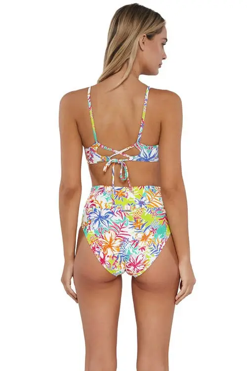 SUNSETS Hannah High Waist Bikini Swim Bottom - Botanical Bliss Sandbar Rib