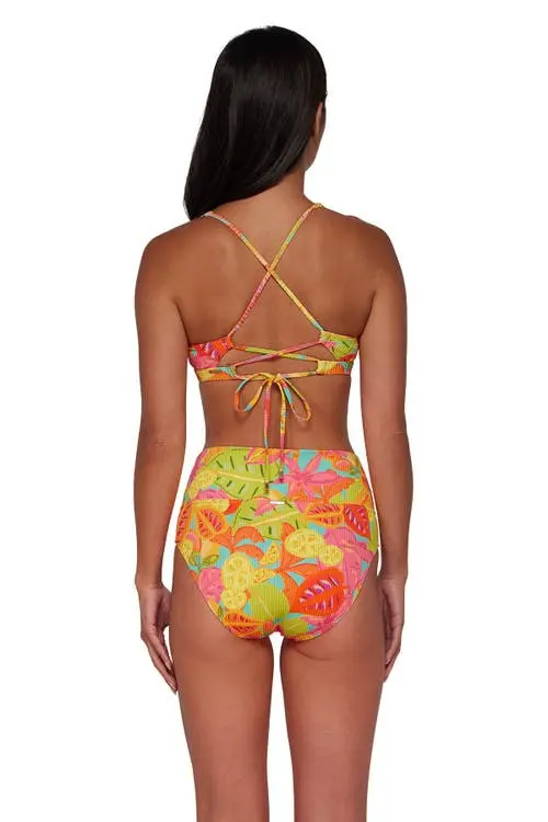 SUNSETS Hannah High Waist Bikini Swim Bottom - Citrus Grove Sandbar Rib