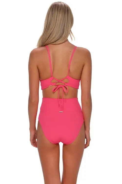 SUNSETS Hannah High Waist Bikini Swim Bottom - Posy Pink Crepe
