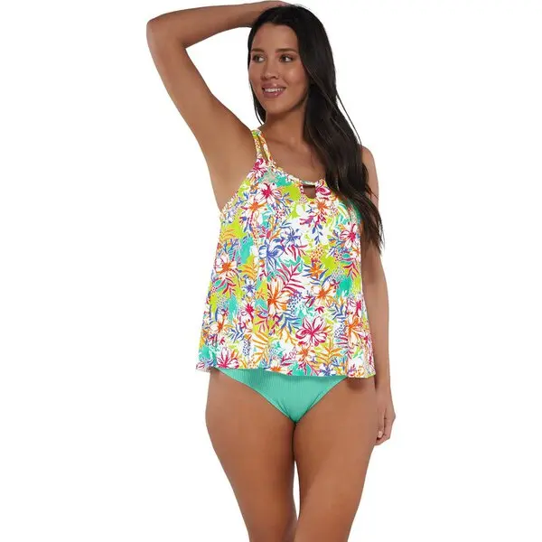 SUNSETS ESCAPE Sadie Tankini Swimsuit Top - Botanical Bliss Sandbar Rib