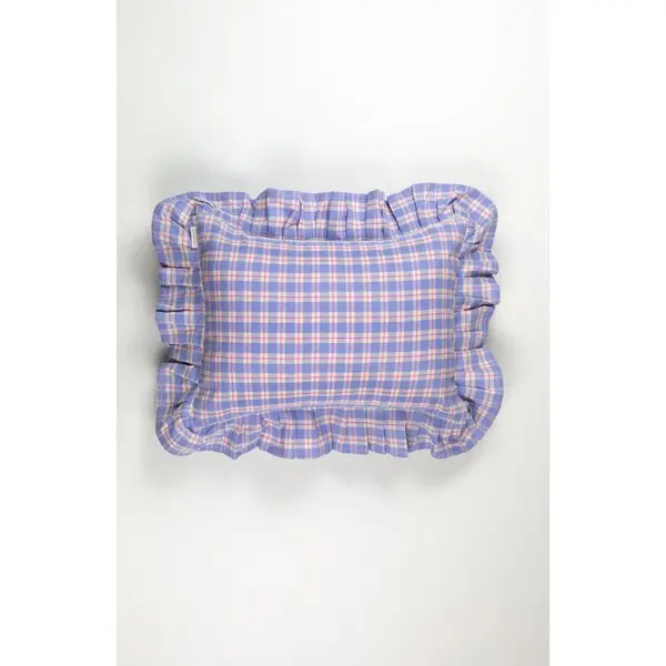ARCHIVE NEW YORK Handwoven Classic Gingham Ruffle Cotton Throw Pillow - Blue