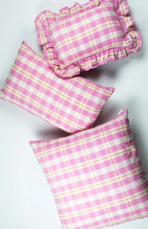 ARCHIVE NEW YORK Handwoven Classic Gingham Ruffle Cotton Throw Pillow - Pink