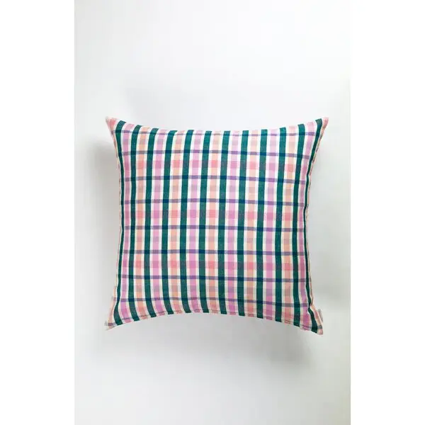 ARCHIVE NEW YORK Handwoven Classic Plaid Square Cotton Throw Pillow - Green