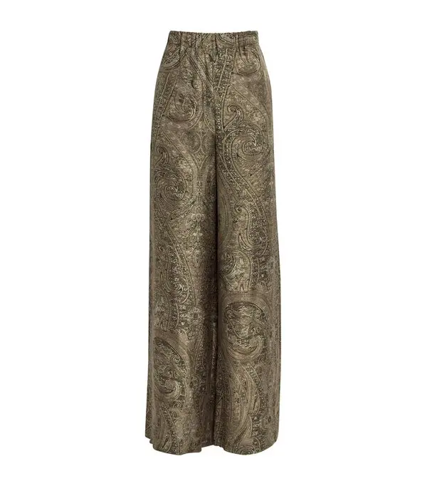 Max Mara Silk Printed Wide-leg Trousers