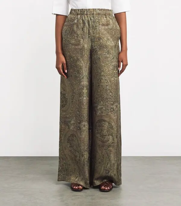 Max Mara Silk Printed Wide-leg Trousers