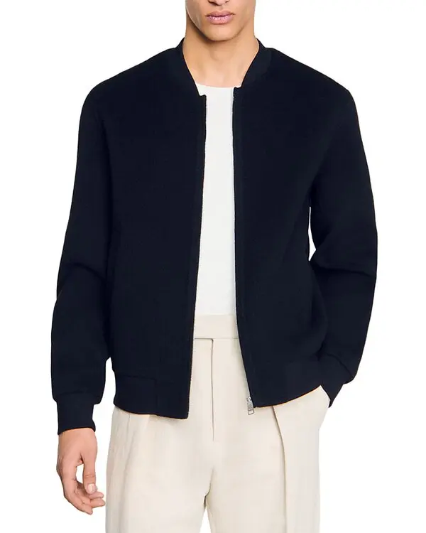 Sandro Double Faced Wool Blend Varsity Jacket - Black