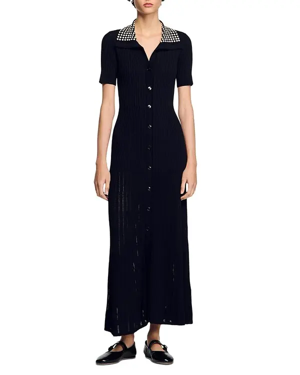 Sandro Knit Studded Maxi Dress - Black
