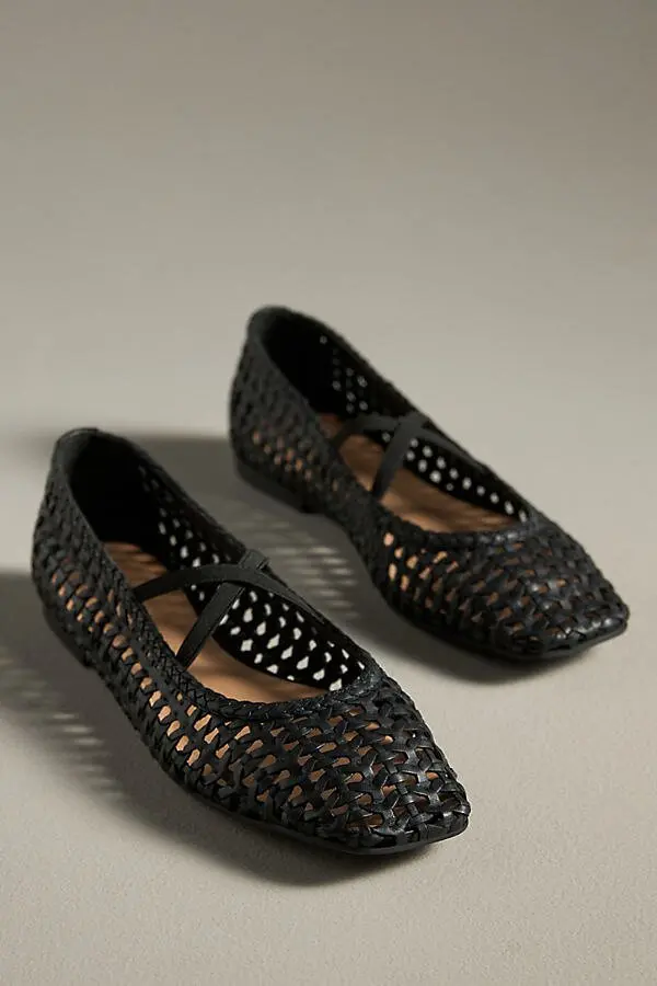 Anthropologie Woven Leather Ballet Flats - Black