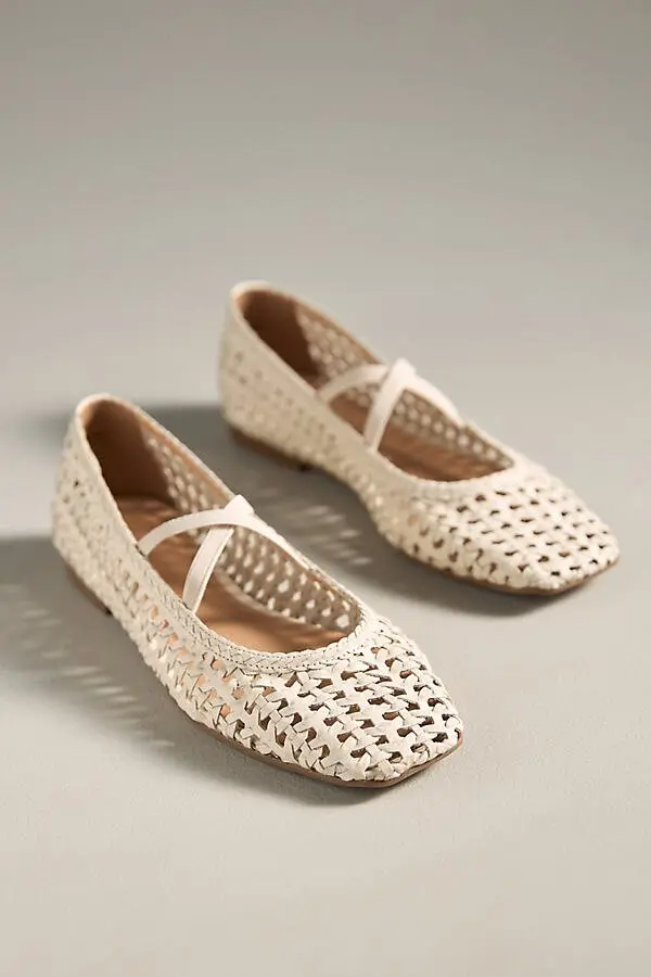 Anthropologie Woven Leather Ballet Flats - Cream