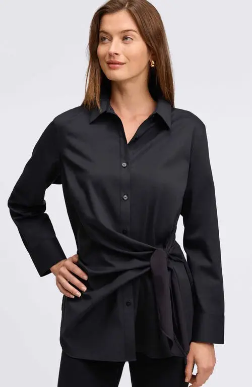 Foxcroft Sabine Side Tie Button-up Shirt - Black