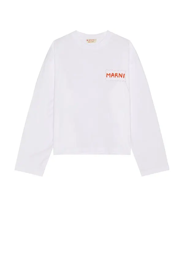 Marni Logo Long Sleeve Tee In White - Lily White