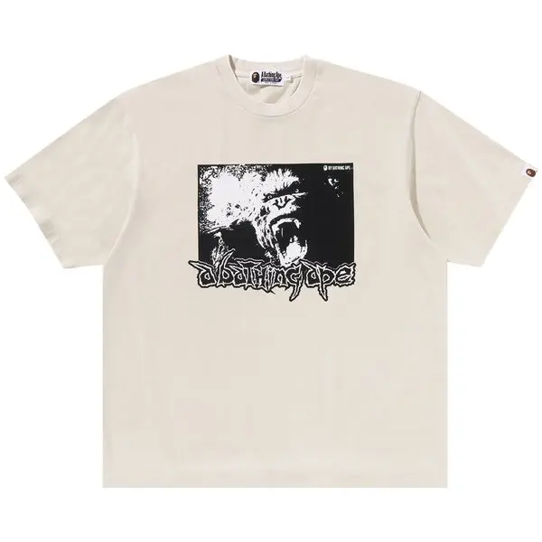 A BATHING APE Mad Ape Graphic Acid Wash Relaxed Fit Tee 'ivory - Cream