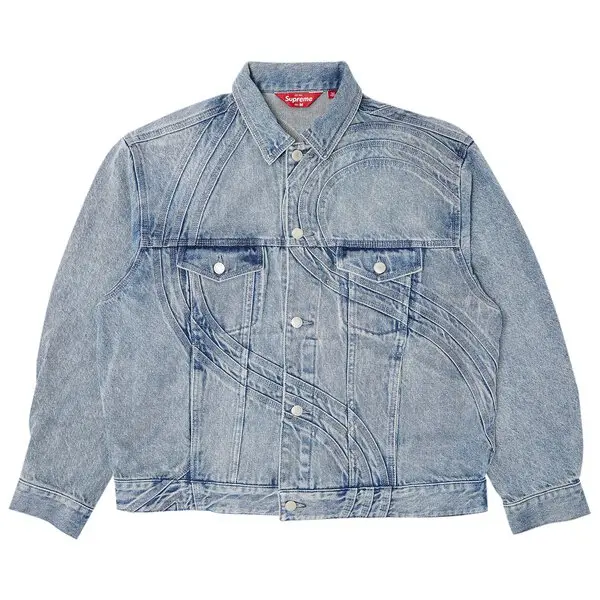 Supreme Logo Denim Trucker Jacket - Blue
