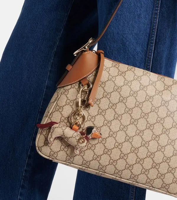 Gucci Gg Canvas Leather-trimmed Keychain - Beige