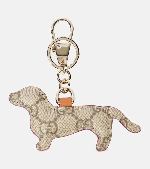 Gucci Gg Canvas Leather-trimmed Keychain - Beige