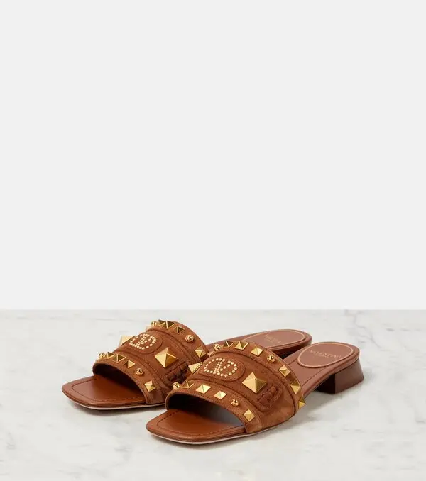 Valentino Garavani Plaster Caster Studded Suede Slides