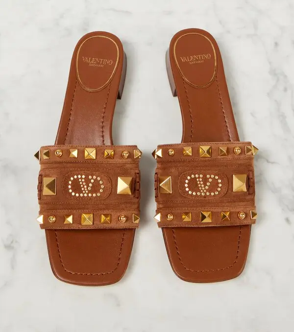 Valentino Garavani Plaster Caster Studded Suede Slides