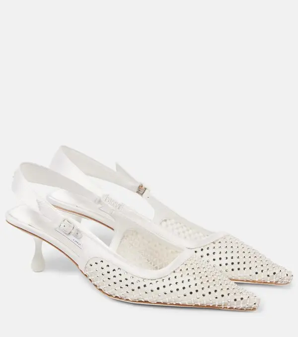 JIMMY CHOO Amel 50 Embellished Slingback Pumps - White