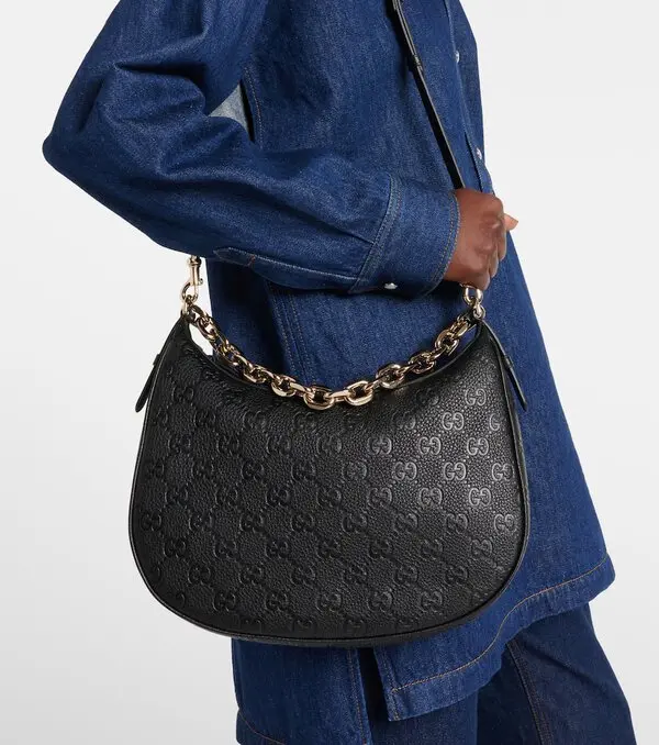 Gucci Gg Embossed Leather Shoulder Bag