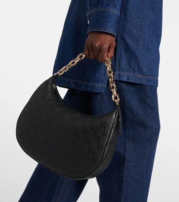 Gucci Gg Embossed Leather Shoulder Bag