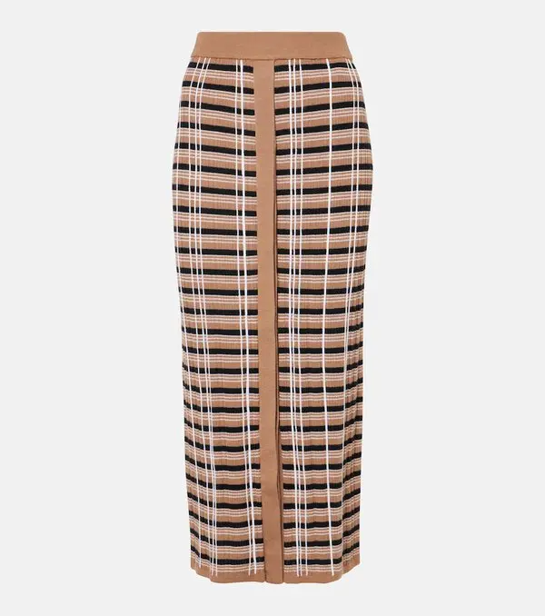 JOSEPH Checked Wool And Silk Maxi Skirt - Neutrals