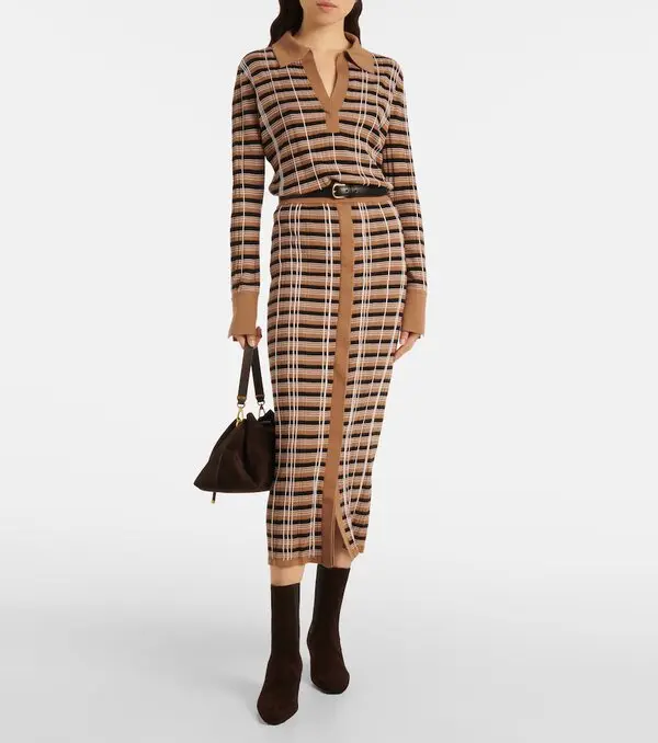 JOSEPH Checked Wool And Silk Maxi Skirt