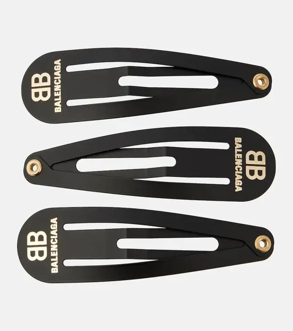 Balenciaga Holli Bb Set Of 3 Hair Clips - Black