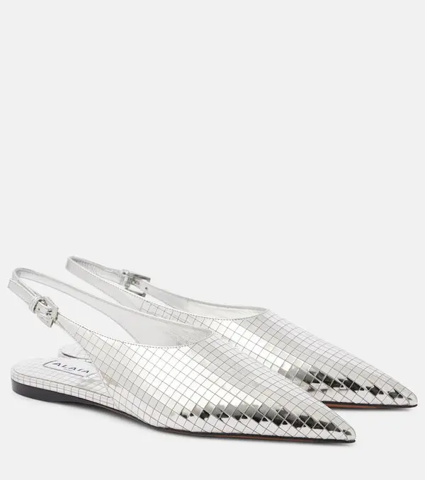 Alaïa Art Deco Mirrored Leather Slingback Flats